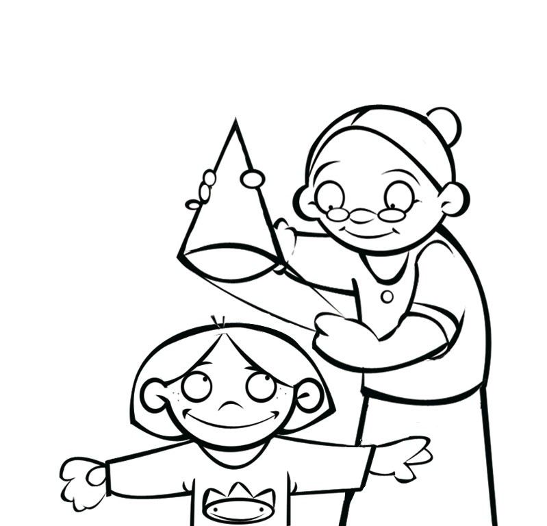 Colorear abuela poniendo el gorro de cumpleaños a su nieta Colorear abuela poniendo el gorro de cumpleaños a su nieta